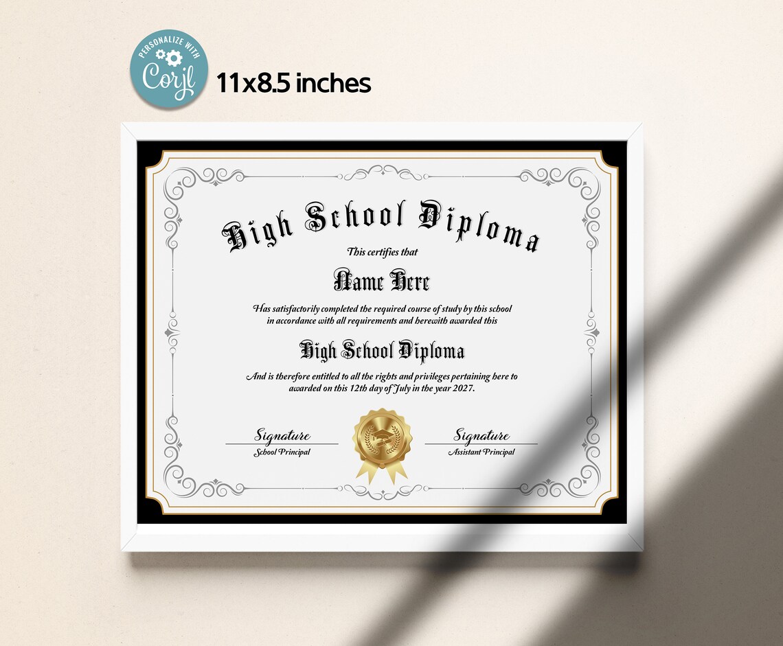 High School Diploma Template, Editable Home School Diploma, Printable ...