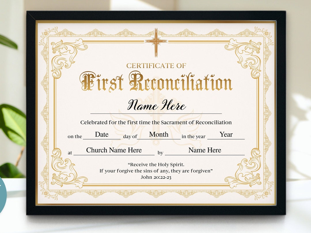 First Reconciliation Certificate, Editable Certificate of First ...