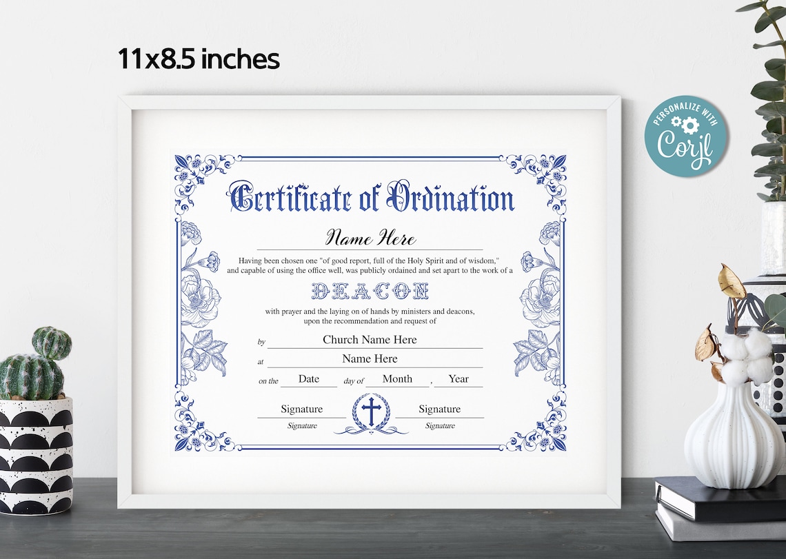 Deacon Ordination Certificate Template 11x8.5 Printable - Etsy