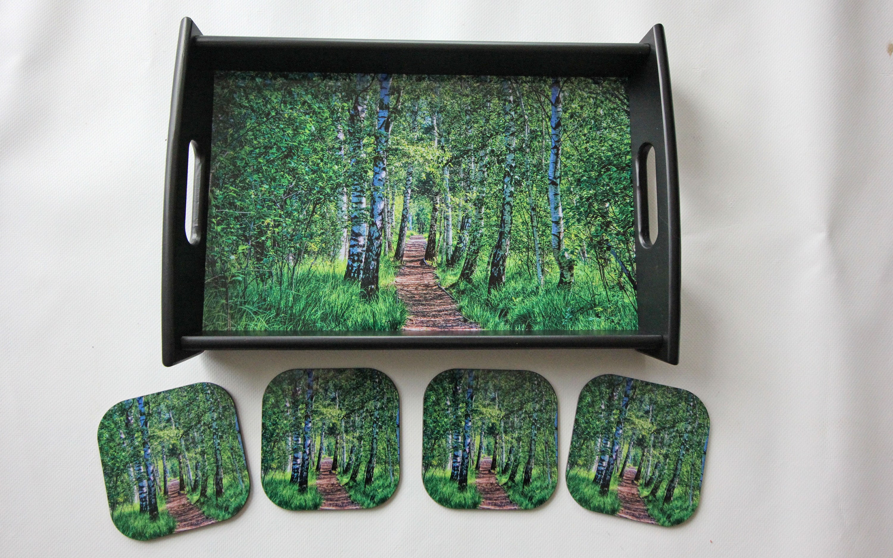 Serving Tray: Birch Trees Tray and Coaster Set - Etsy