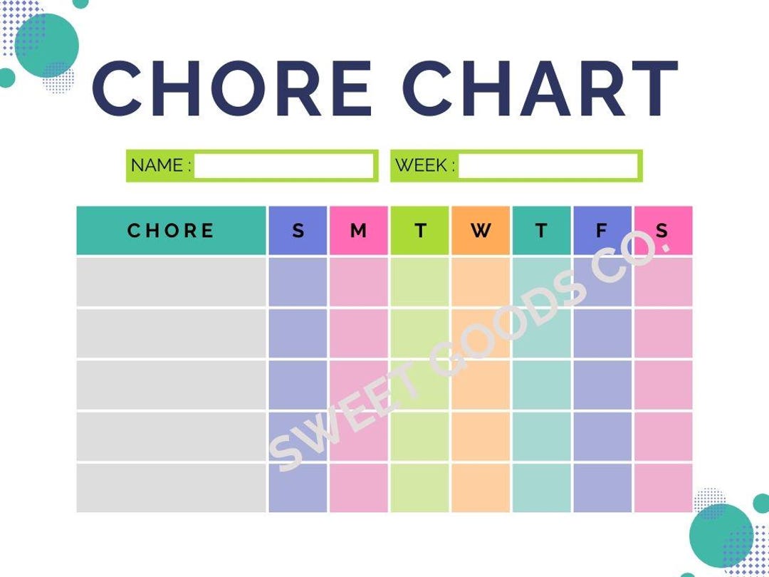 Chore Chart for Kids - Weekly Chore Chart - Blank - Etsy