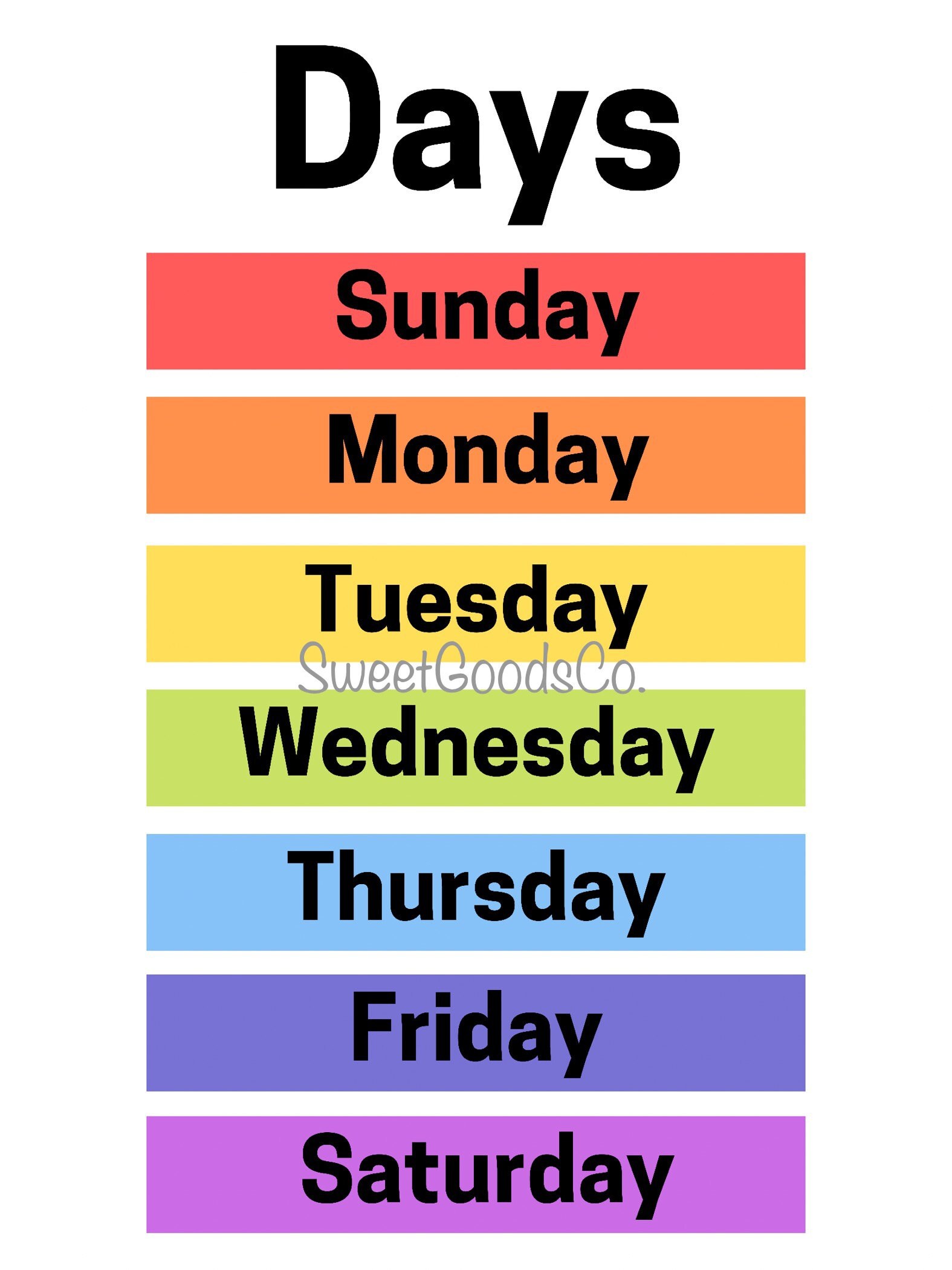 Learning Poster Prints - Colorful, Days of the Week, Numbers, Alphabet ...