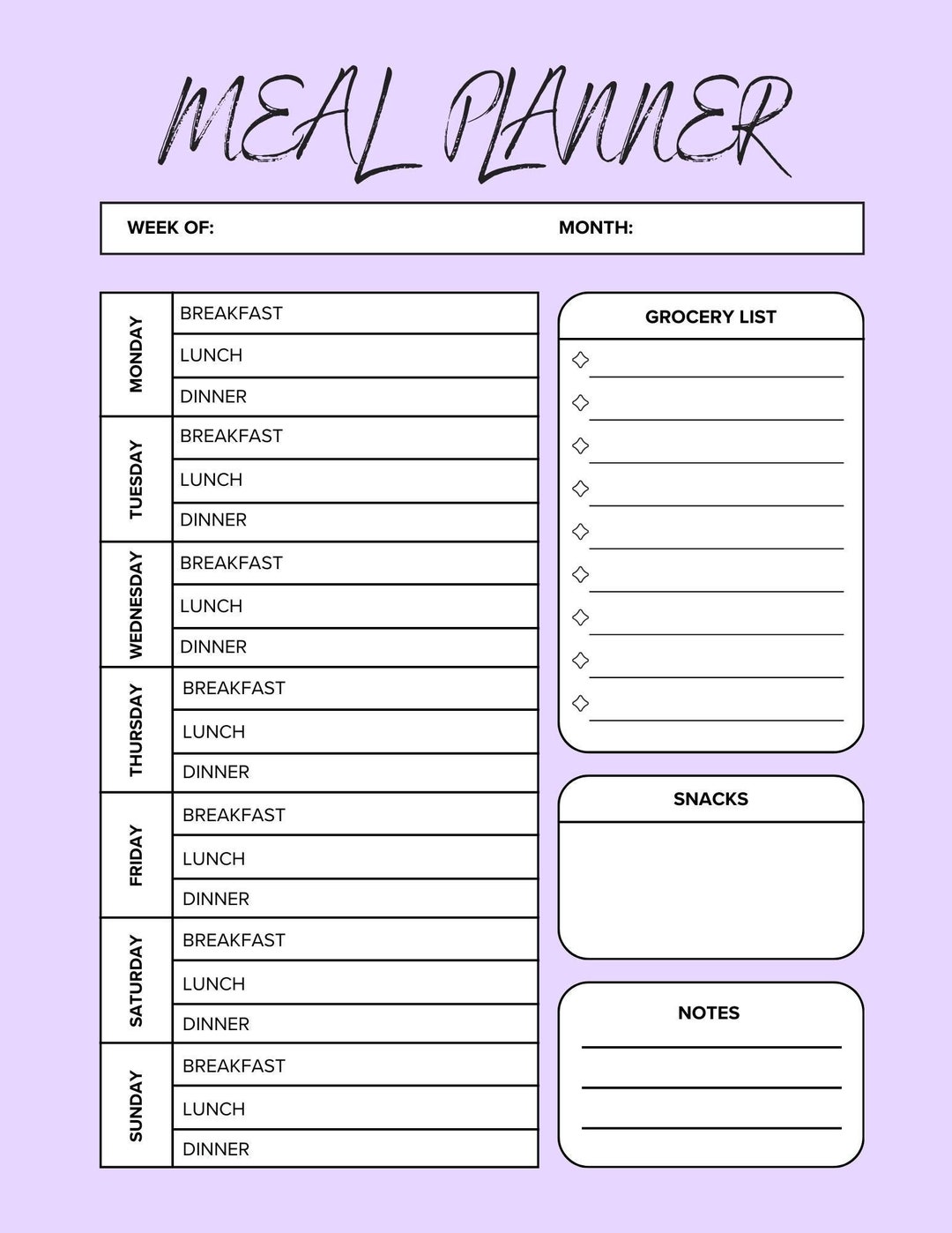 Weekly Meal Planner - Pastel - Etsy UK