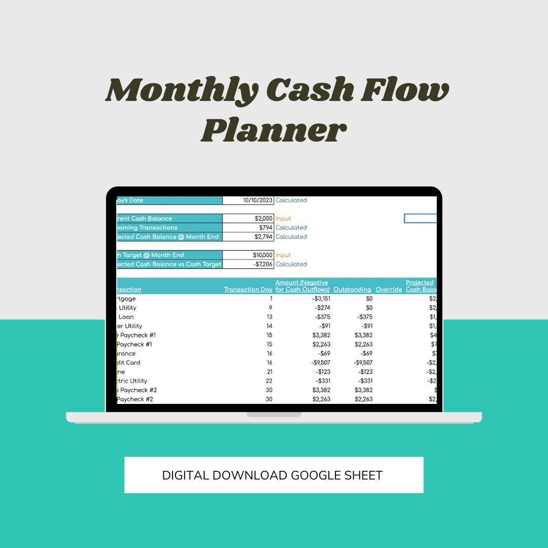 Monthly Cash Flow Planner Spreadsheet - Etsy