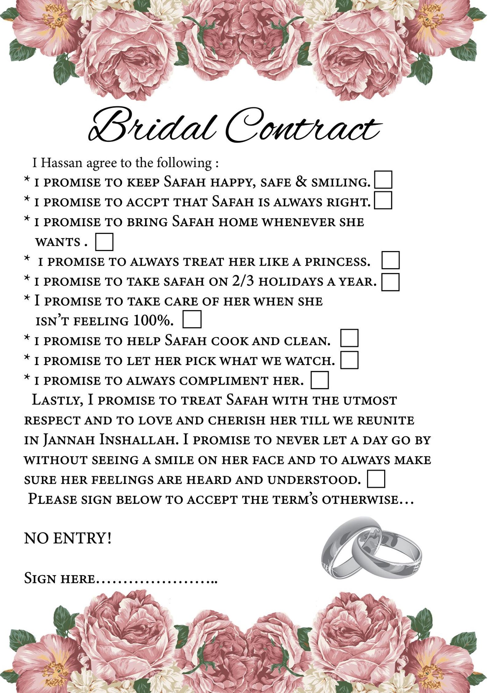 Fun Wedding Contract Sign: Customizable Bridal Decor - Etsy UK