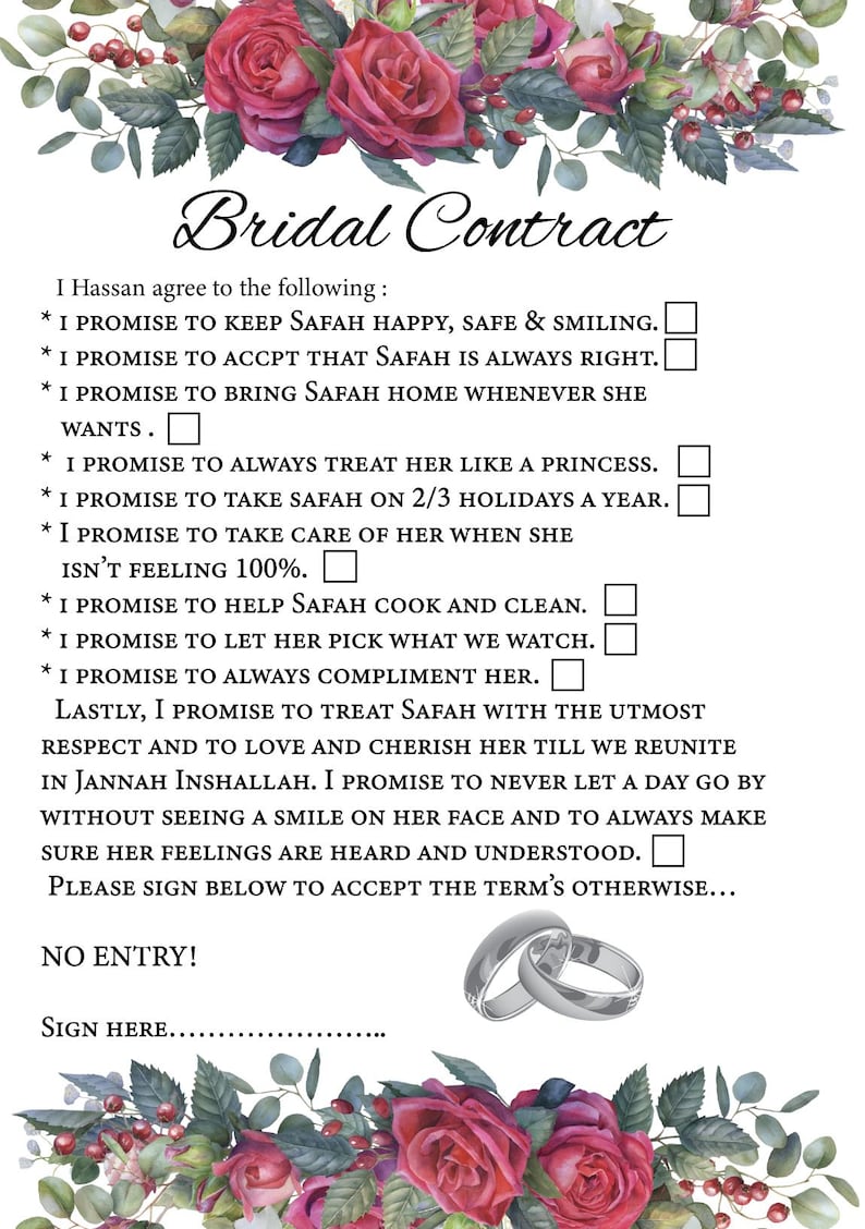 Fun Wedding Contract Sign: Customizable Bridal Decor - Etsy UK