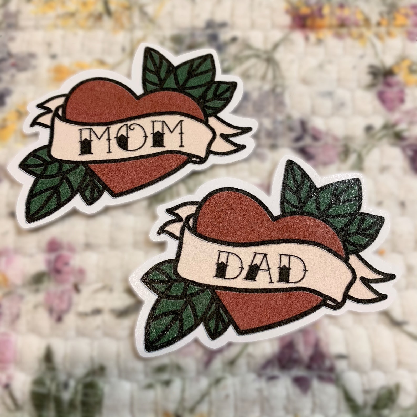 Mom and Dad Tattoo Heart Stickers | Etsy