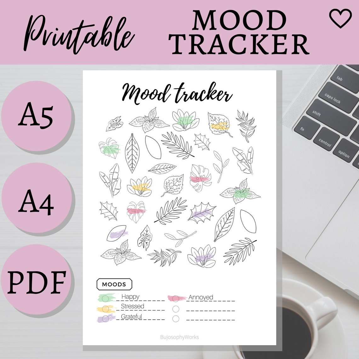 Leaf Themed Mood Tracker Printable Insert Monthly Tracker 31 | Etsy UK