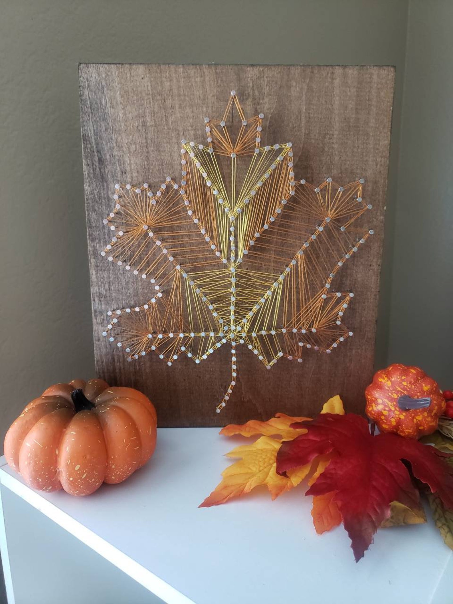 String Art Wall Hanging, Maple Leaf String Art, Copper Decor, Everyday ...