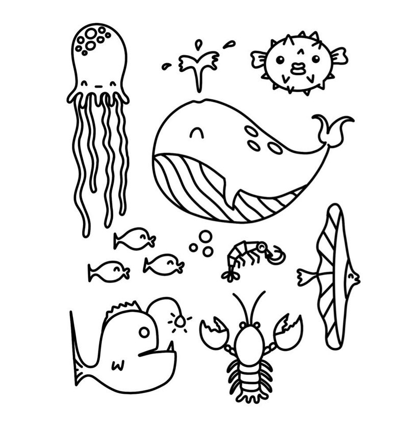 Printable Coloring Page Aquatic Animals Underwater - Etsy