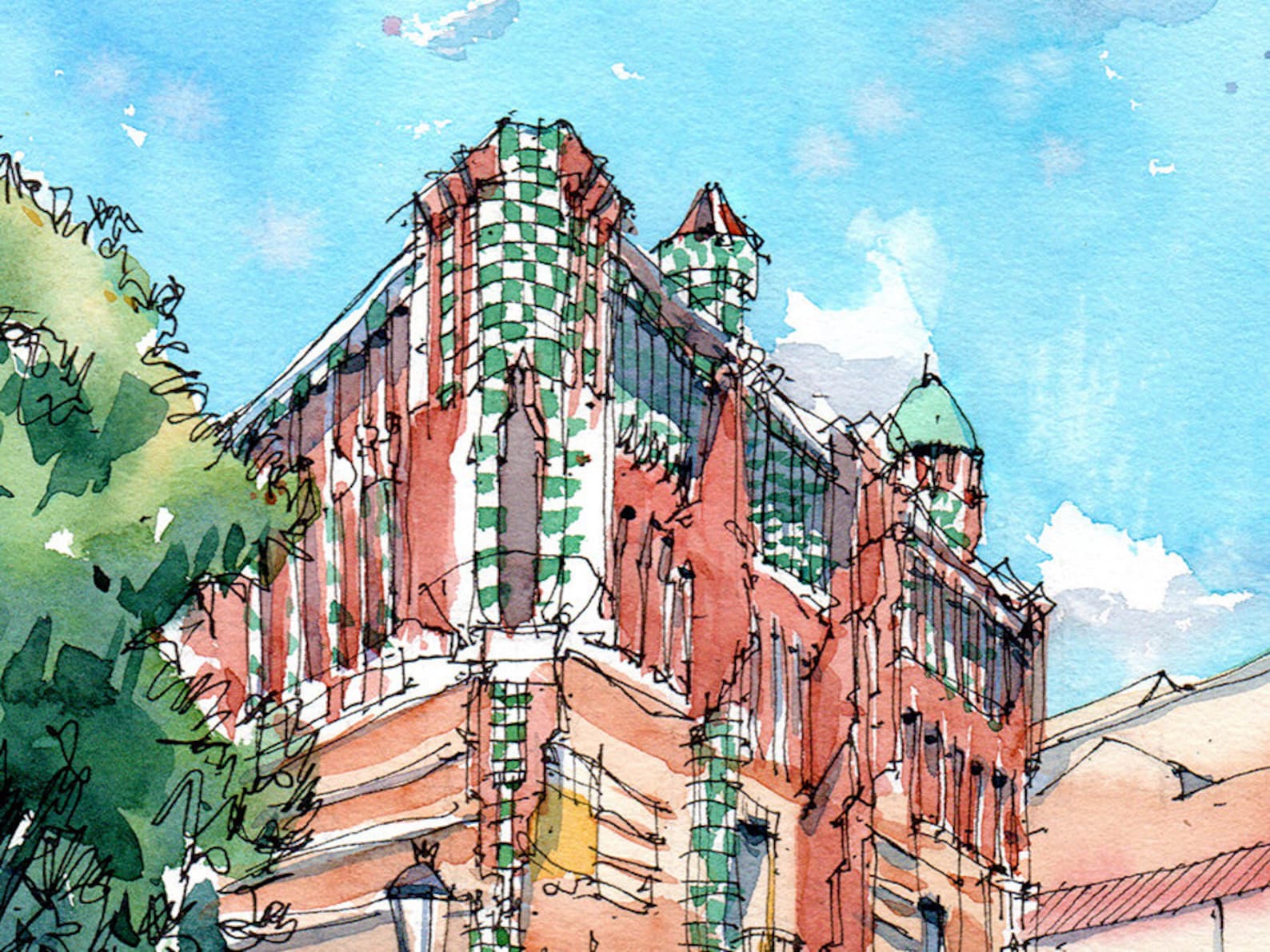 Casa Vicens Illustration, House Gaudi Watercolor, Casa Vicens Barcelona ...