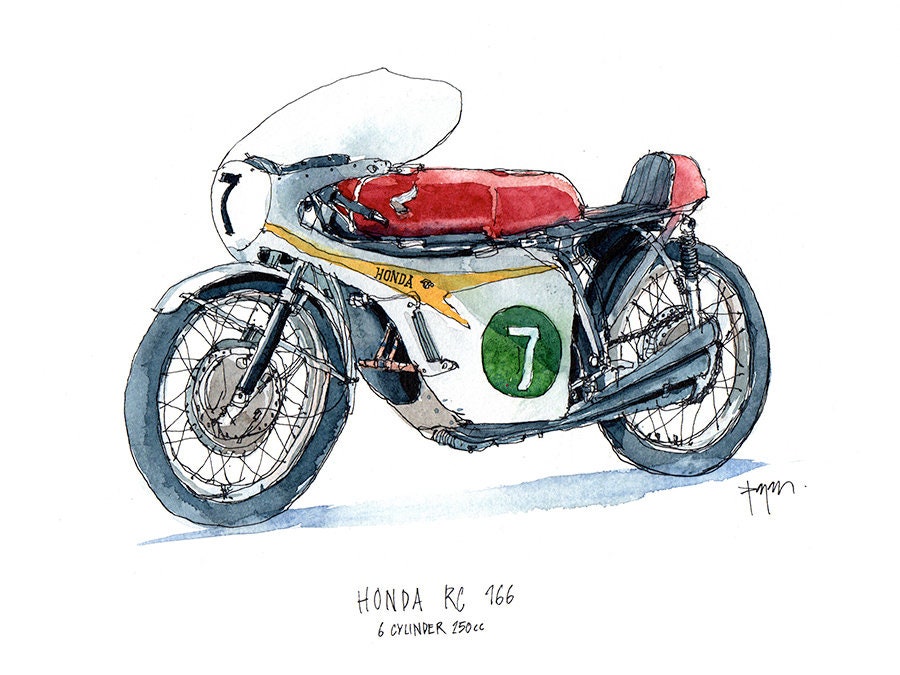 Honda RC 166 Illustration, Motorcycle Watercolor, Bike Watercolor ...