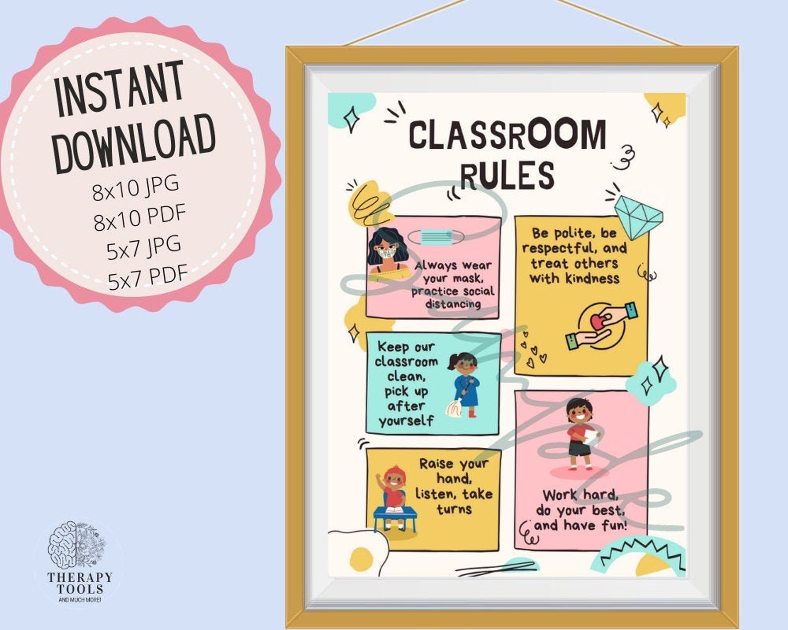 Printable Classroom Rules Poster Instant Digital Download School ...