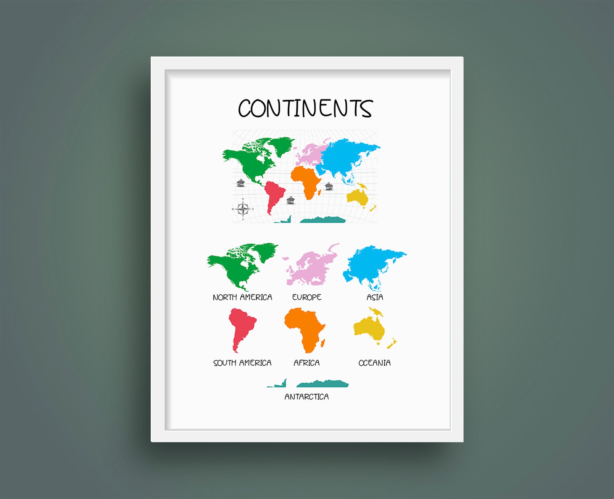 Instant Download: Colorful World Map With Continents Print for Kids ...