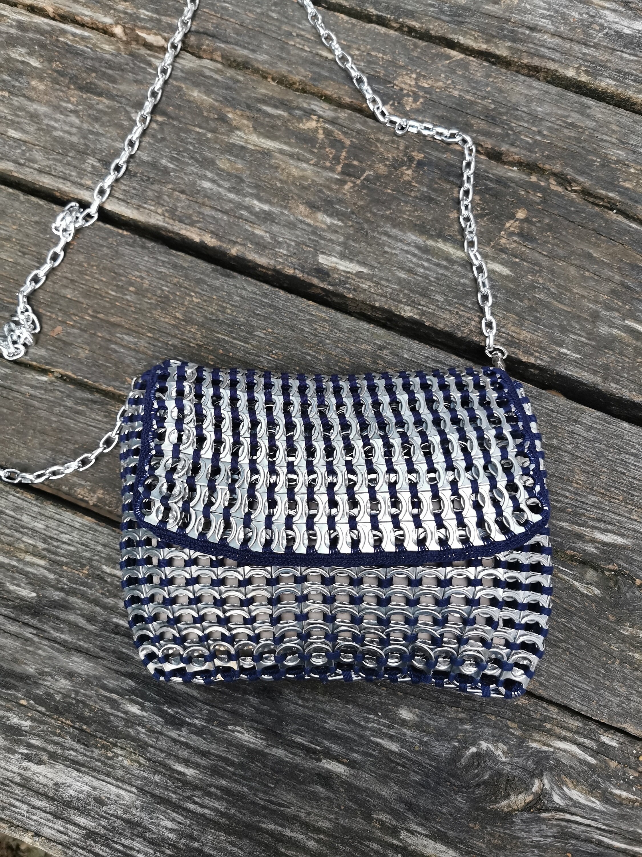 Soda Pull Tab Bag Elegant Pop Tops Purse Upcycled Bag Silver Flap Soda ...