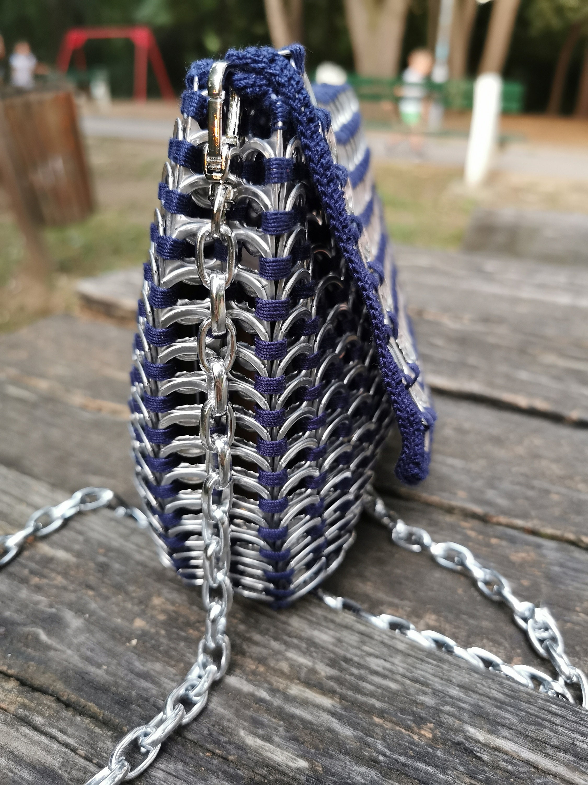 Soda Pull Tab Bag Elegant Pop Tops Purse Upcycled Bag Silver Flap Soda ...