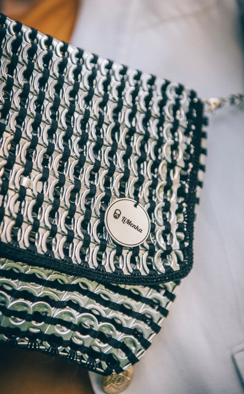 Soda Pull Tab Bag Elegant Pop Tops Purse Upcycled Bag Silver Flap Soda ...