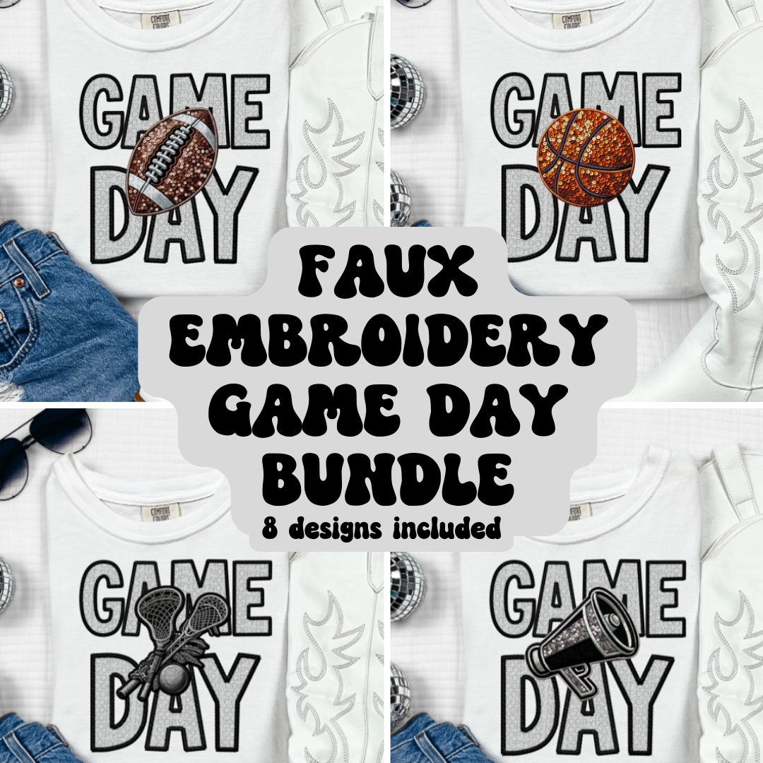 Faux Embroidery Game Day Sports BUNDLE, Football, Baseball, Cheer ...