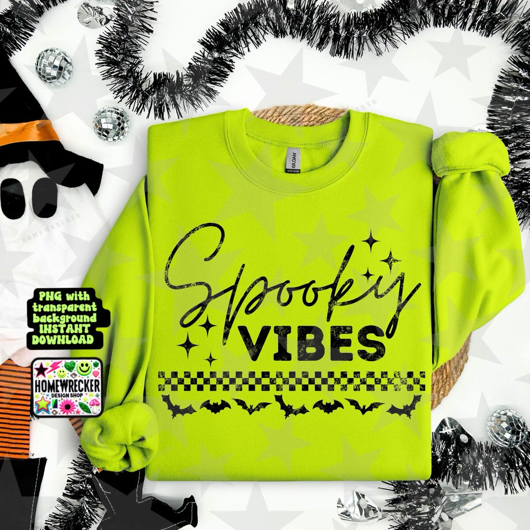 Spooky Vibes PNG Checkered Print Bats Snarky Halloween Design Spooky ...