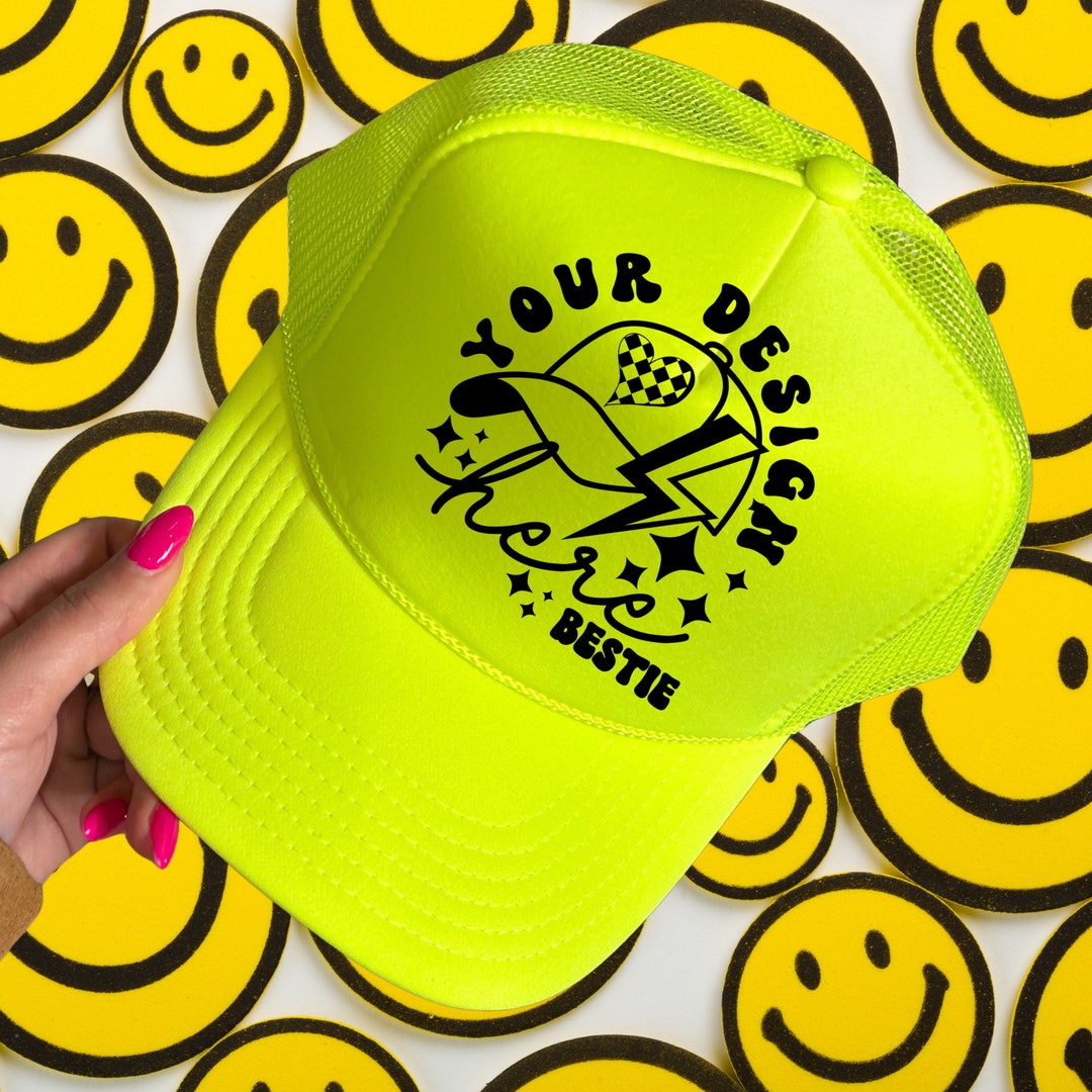 Otto Trucker Hat Mockup, Neon Yellow, Hat Mock up Photo, Digital ...
