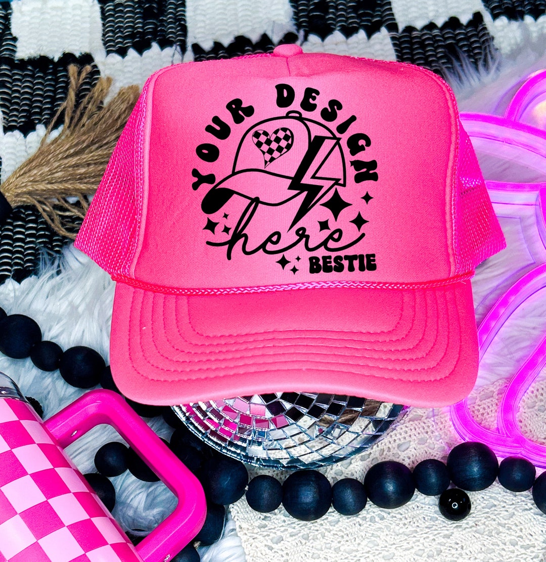Otto Trucker Hat Mockup: Neon Pink Hat Mock up Photo, Digital Download ...