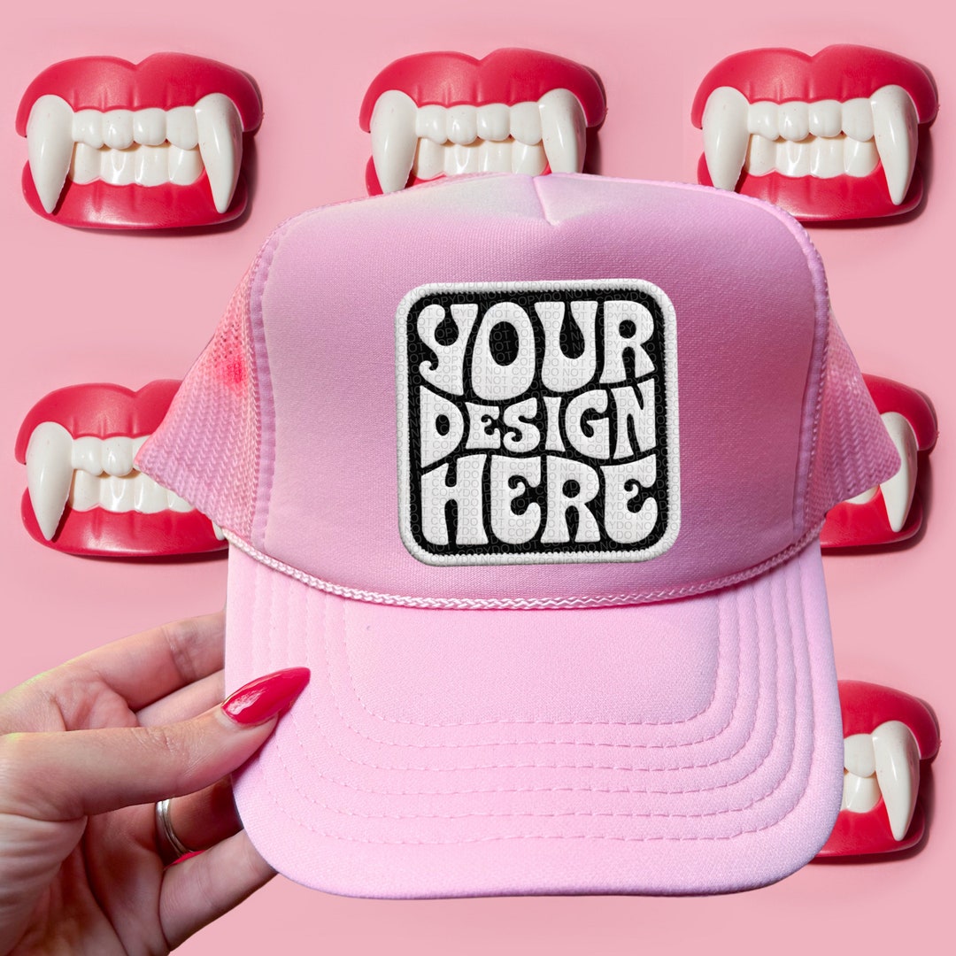 Otto Trucker Hat Mockup: Light Pink, Vampire, Halloween, Spooky Blank ...