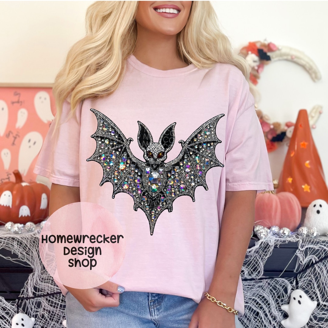 Spooky Bat Digital Rhinestone Patch, Faux Embroidery, Digital Patch for ...