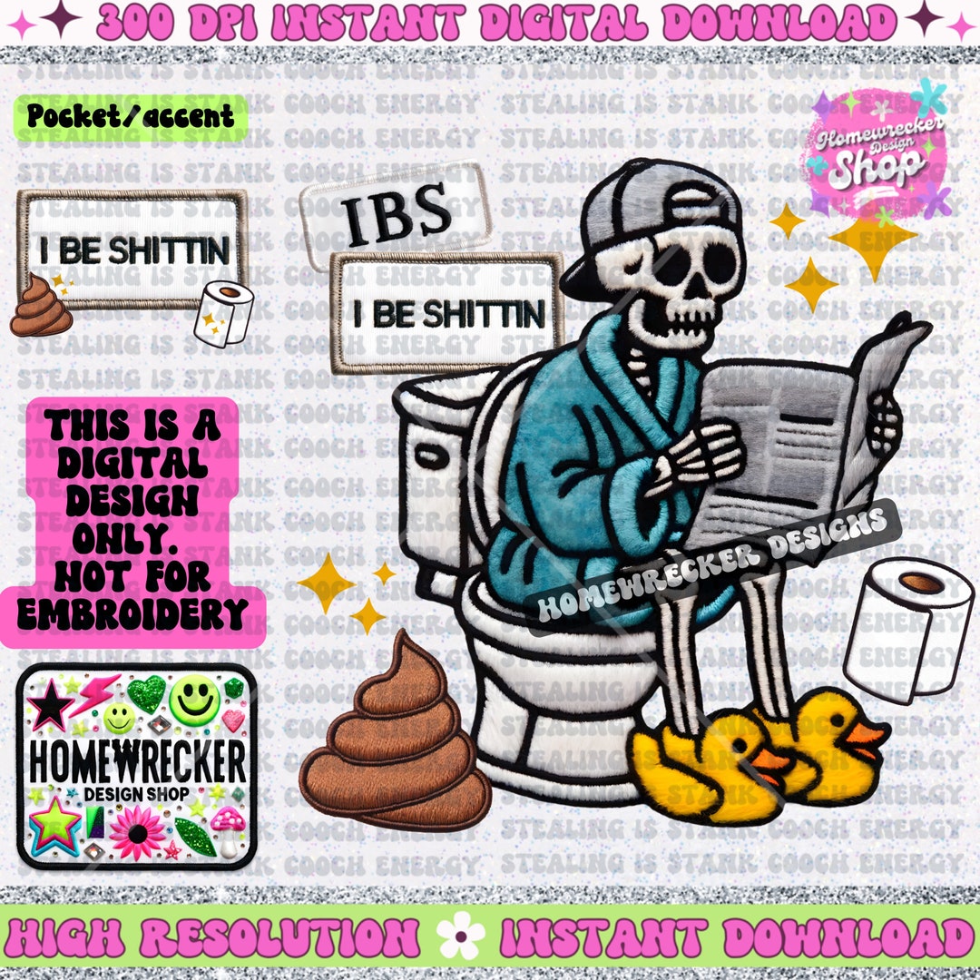 IBS I Be Shittin, Skeleton Pooping, Faux Patch, Hat Patch, Mens Shirt ...