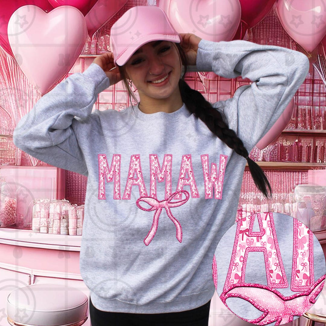 MAMAW| Checkered Retro Coquette Bow Design, Faux Embroidery, PNG Design ...