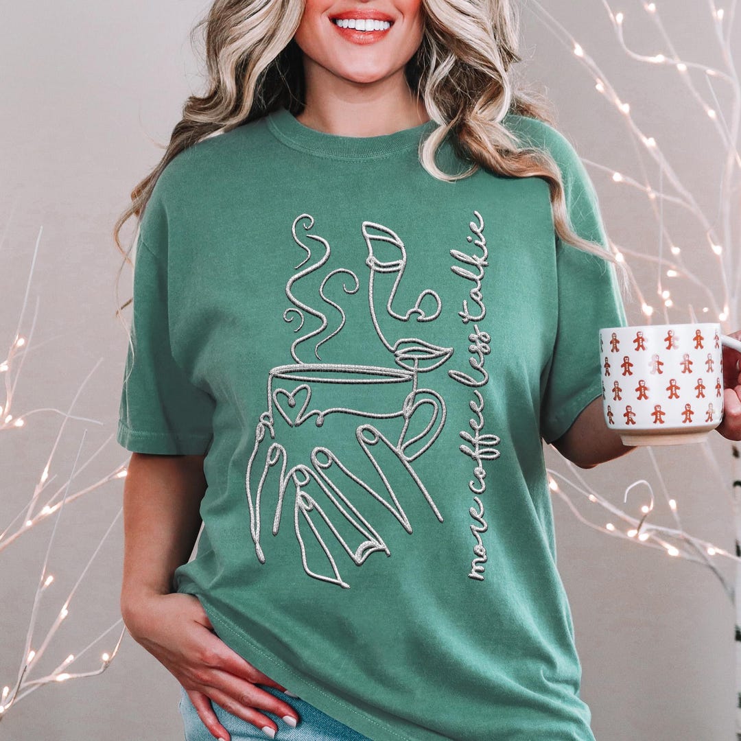 More Coffee Less Talking Faux Embroidery PNG | Pink, Ivory, Silver ...