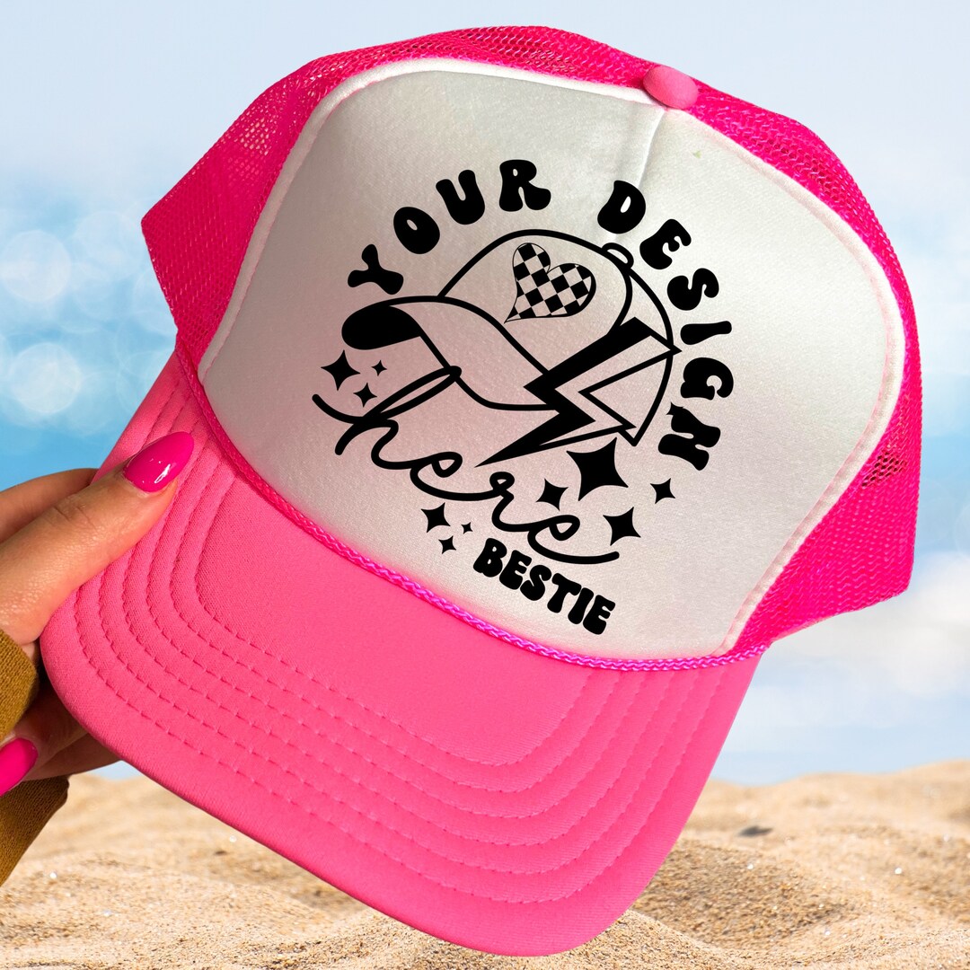 Otto Trucker Hat Mockup, Neon Pink Hat Mock up Photo, Summer, Digital ...