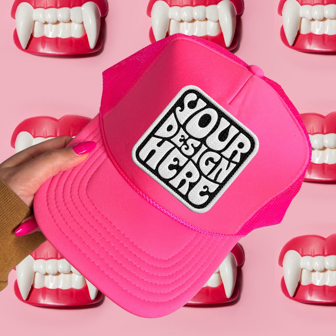 Otto Trucker Hat Mockup: Neon Pink, Vampire, Halloween, Spooky Blank ...