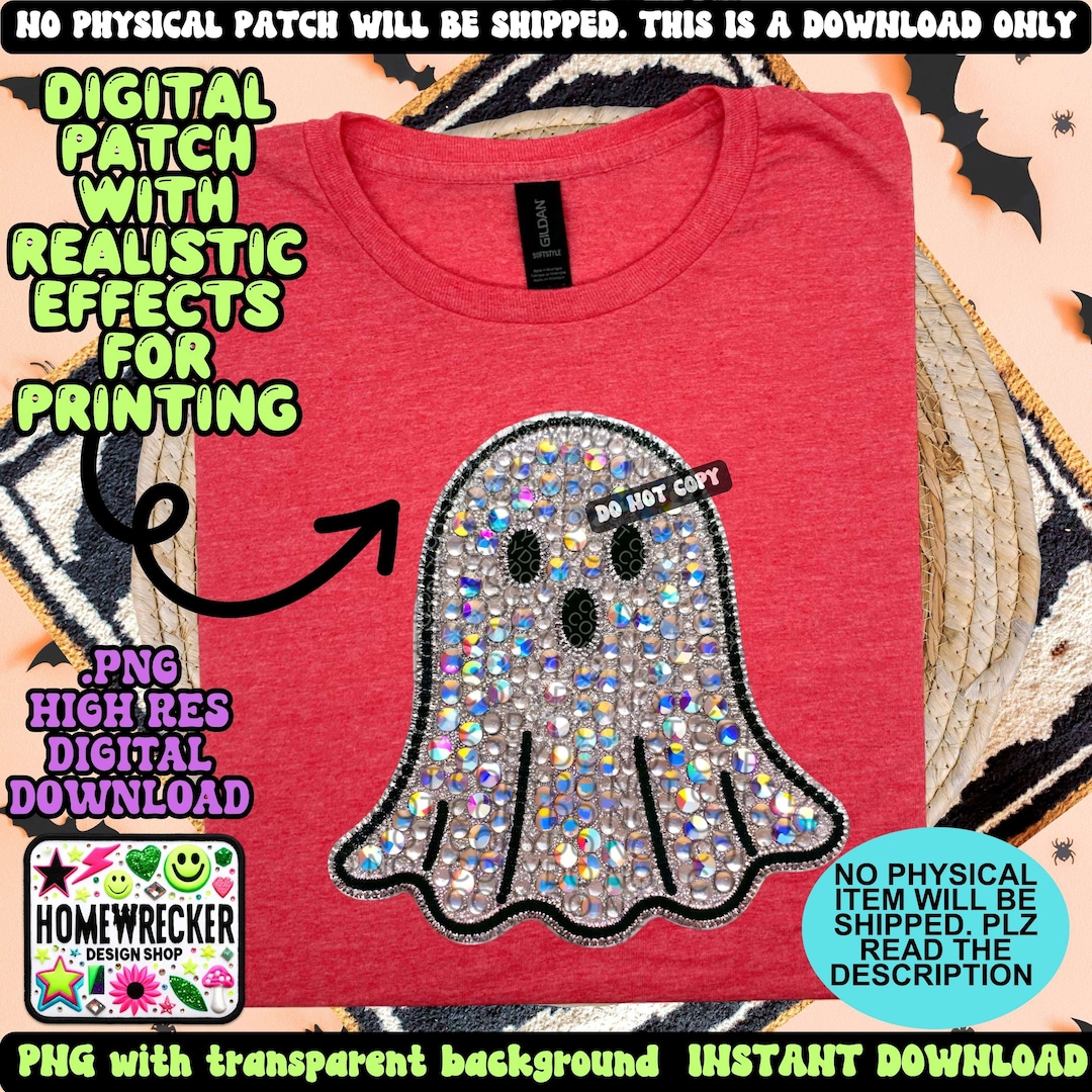 Ghost Digital Rhinestone Patch, Faux Embroidery, Digital Patch for ...