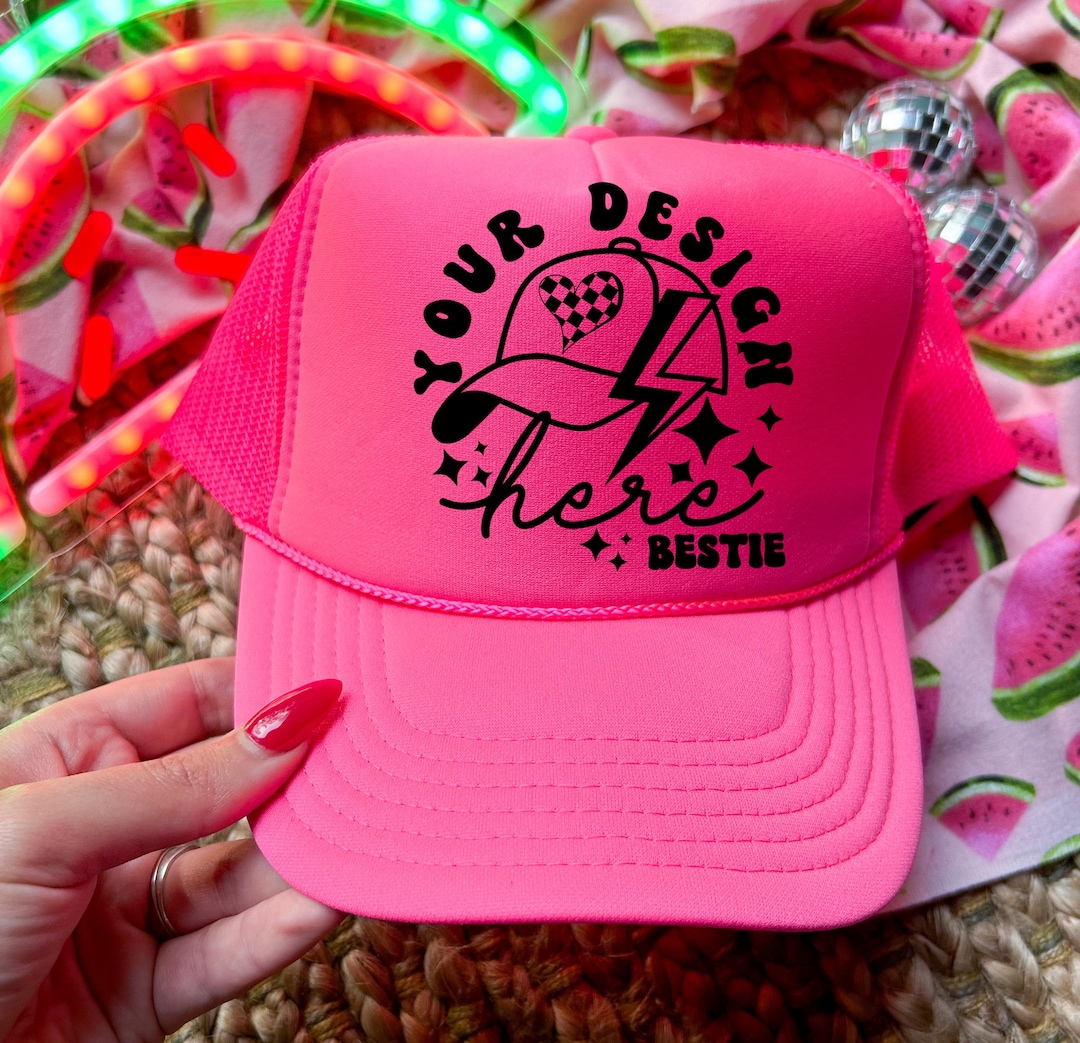 Trucker Hat Mockup: Neon Pink Hat Mock up Photo, Summer, Digital ...