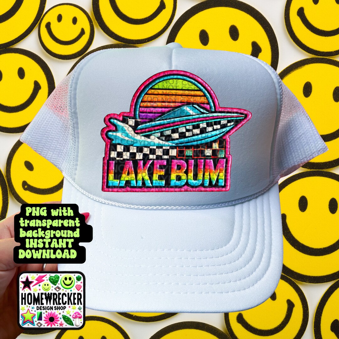 Lake Bum, FAUX Embroidery Digital Patch, Printable Hat Patch, Summer ...
