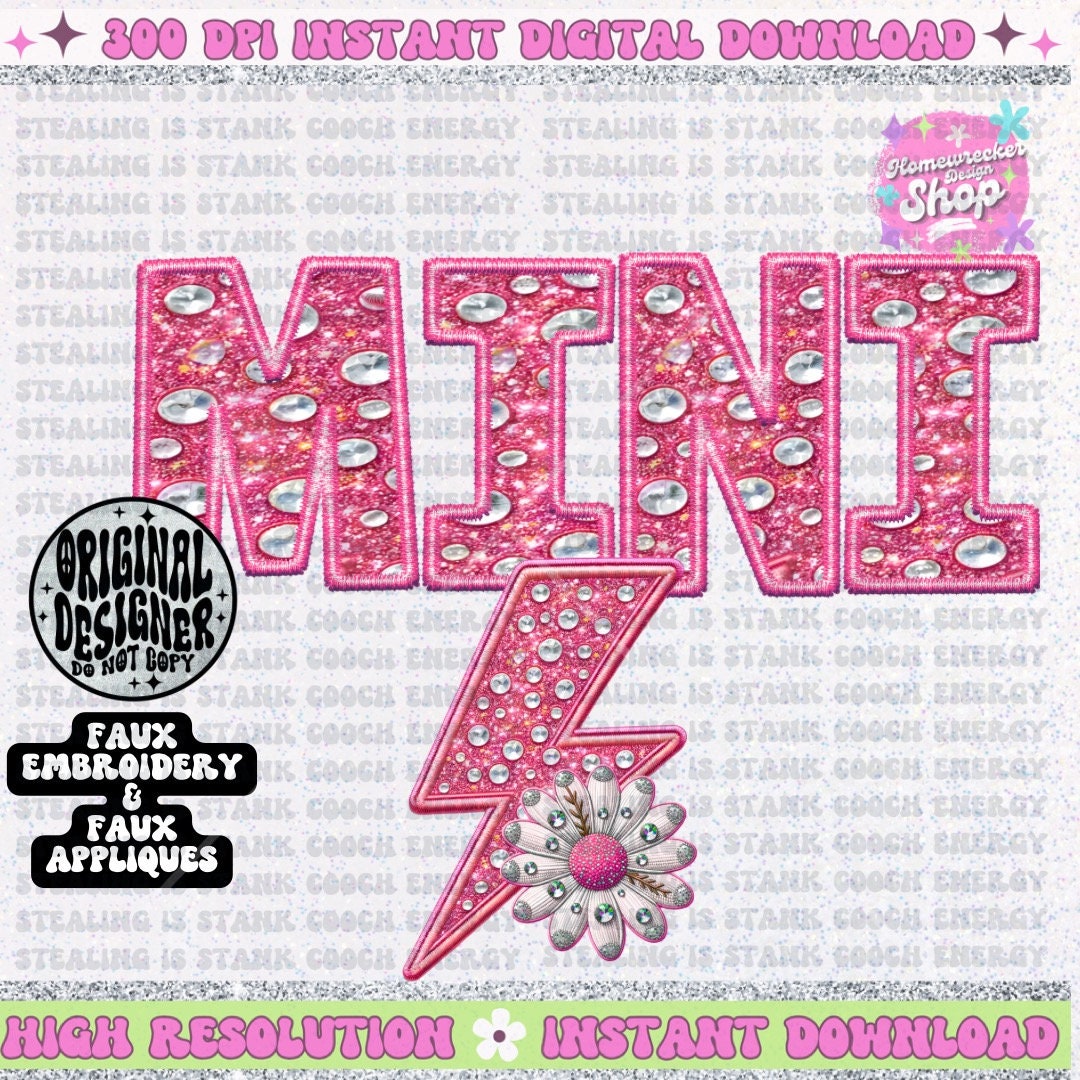 Mini Pink Blingy PNG Faux Embroidery Faux Glitter Digital Download - Etsy