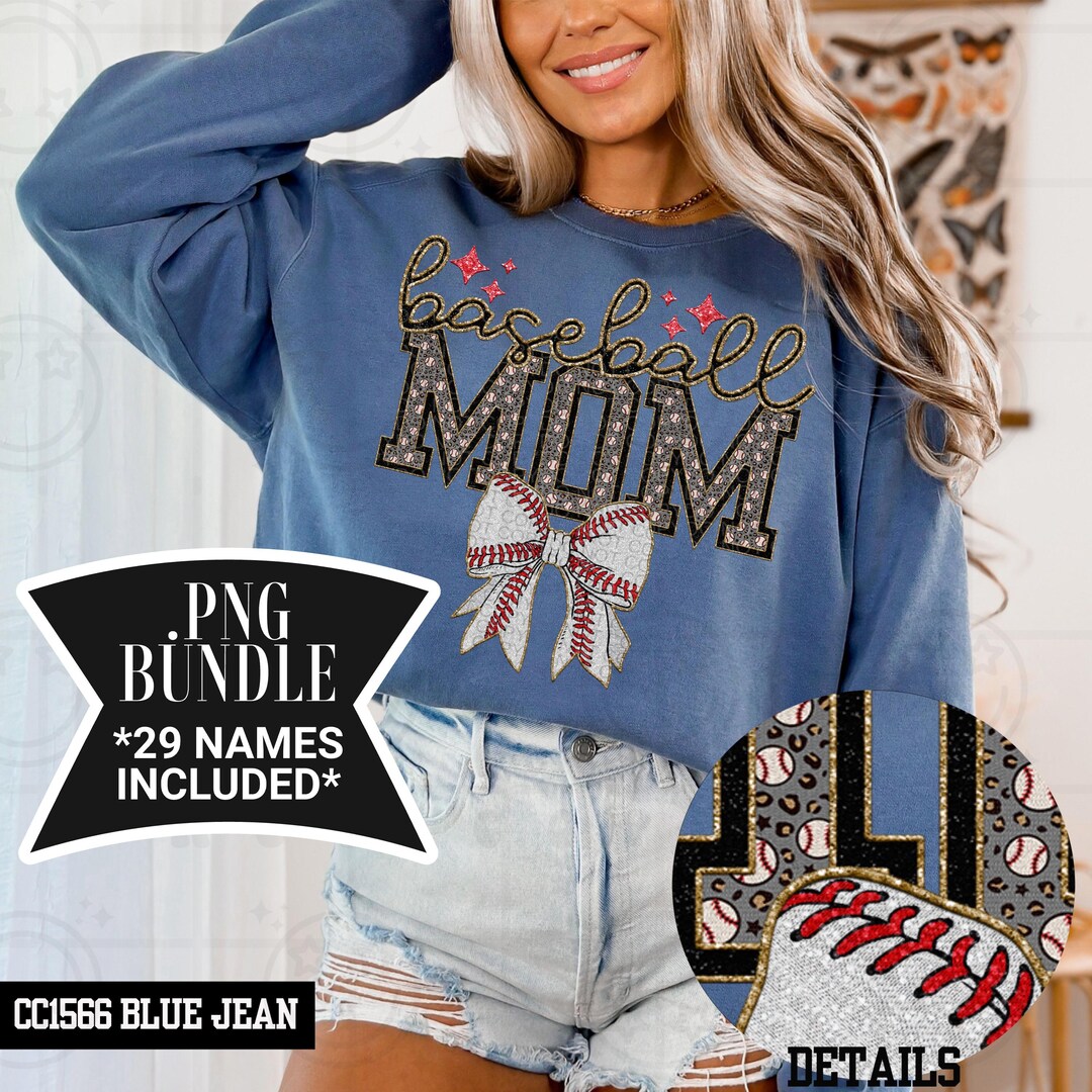 Baseball Coquette Name Bundle, Faux Embroidery 29 PNG Files Digital ...