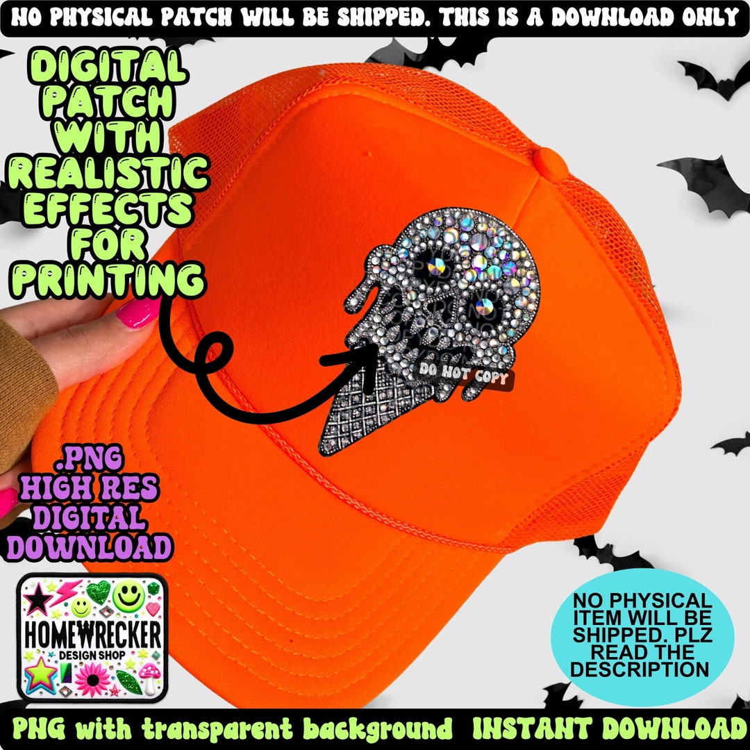 Spooky Melting Skull Ice Cream Digital Rhinestone Patch, Faux ...