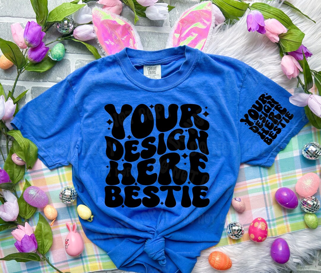 Comfort Colors Mockup, CC1717 Flo Blue, Back of Shirt With Front Accent ...