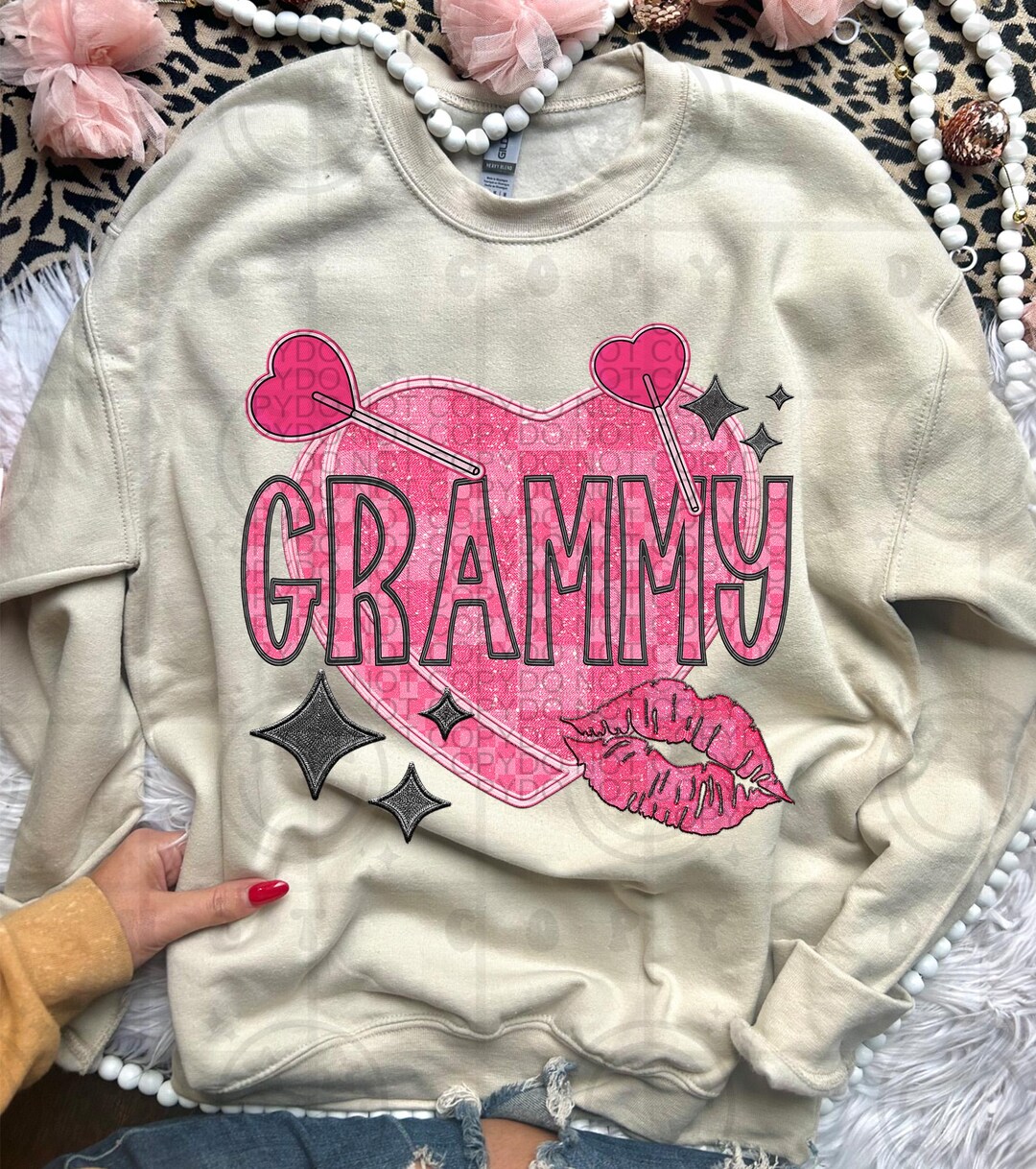 GRAMMY | Checkered Candy Heart Lips Name Png | Faux Embroidery Detailed ...