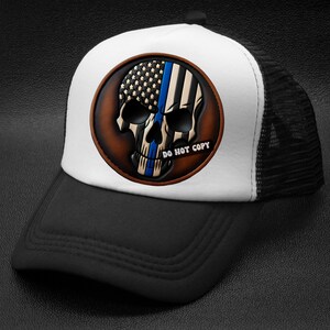 Thin Blue Line Skull Flag Faux Hat Patch, Police, Faux Leather Patch ...