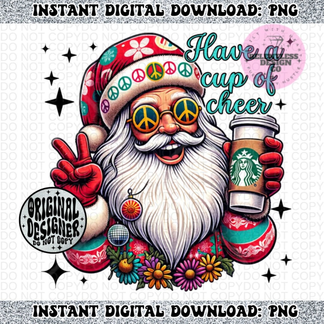 Neon Hippie Santa Claus PNG Design - Retro Christmas 's Merry Christmas ...