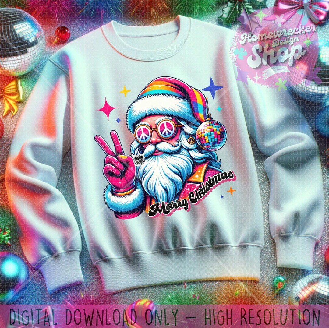 Neon Hippie Santa Claus PNG Design - Retro Christmas 's Merry Christmas ...