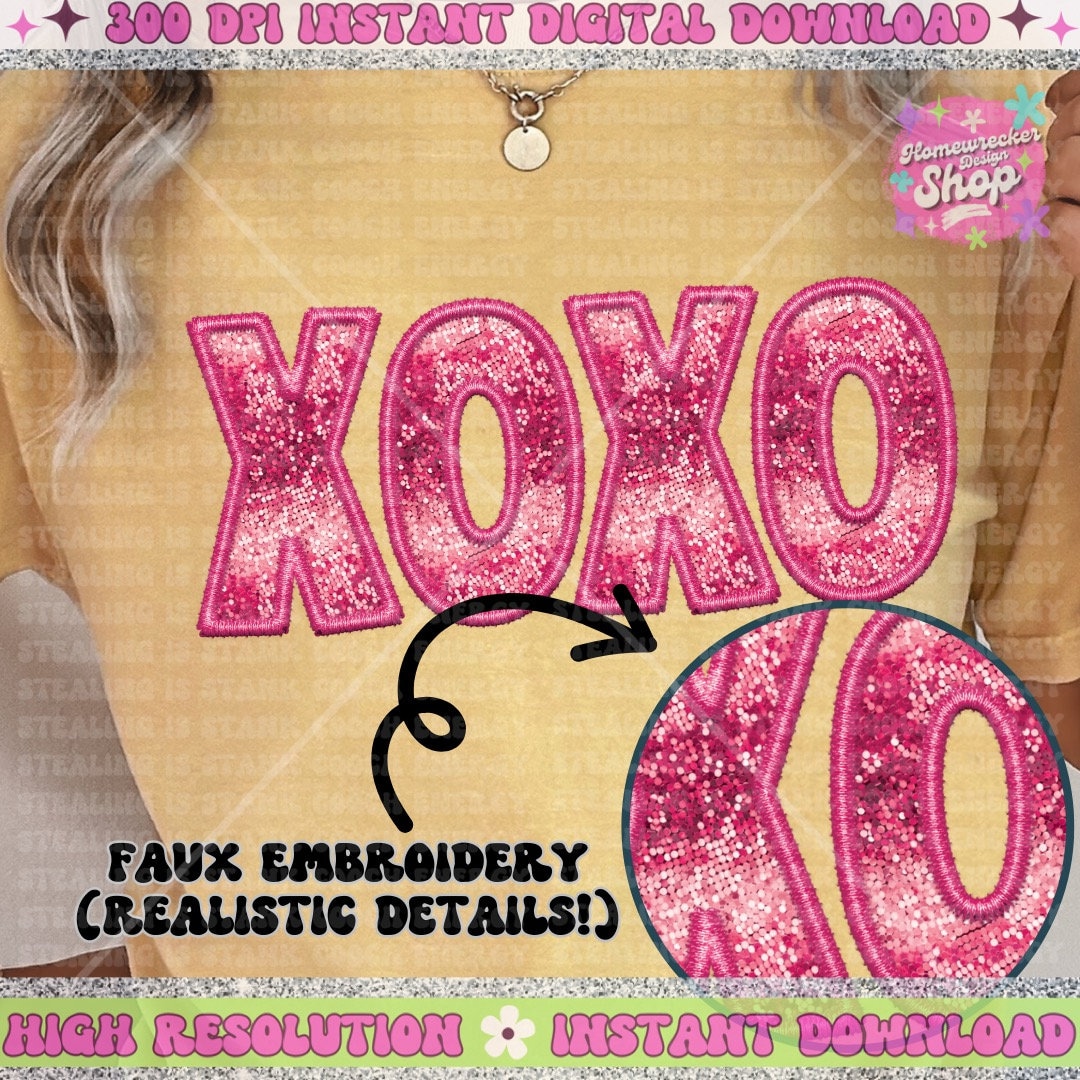 Xoxo Pink Faux Embroidery, Faux Sequin, Valentines Day Design, PNG - Etsy
