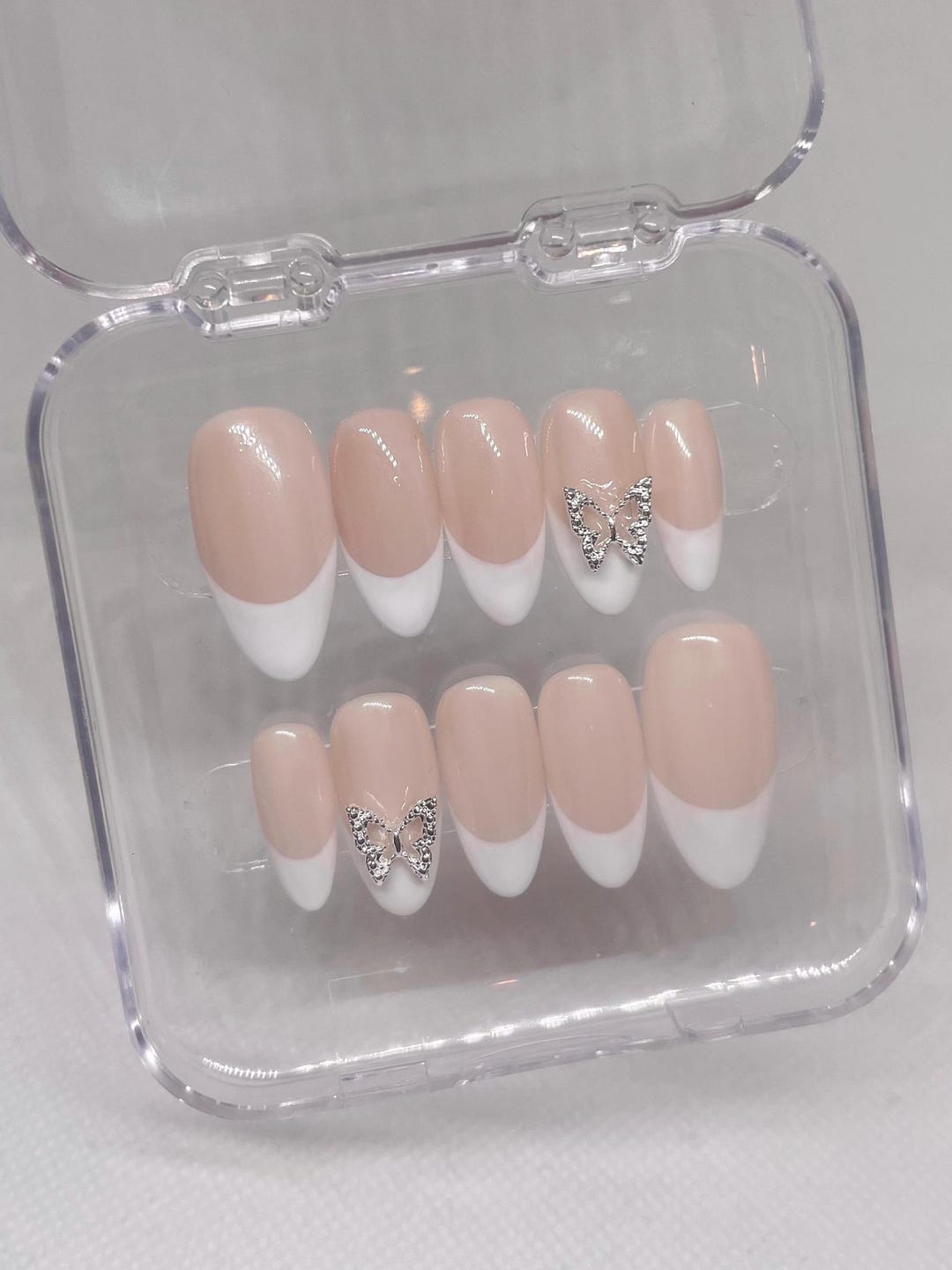 Classic French | French Tip With Butterfly Accent Press on Nails ...