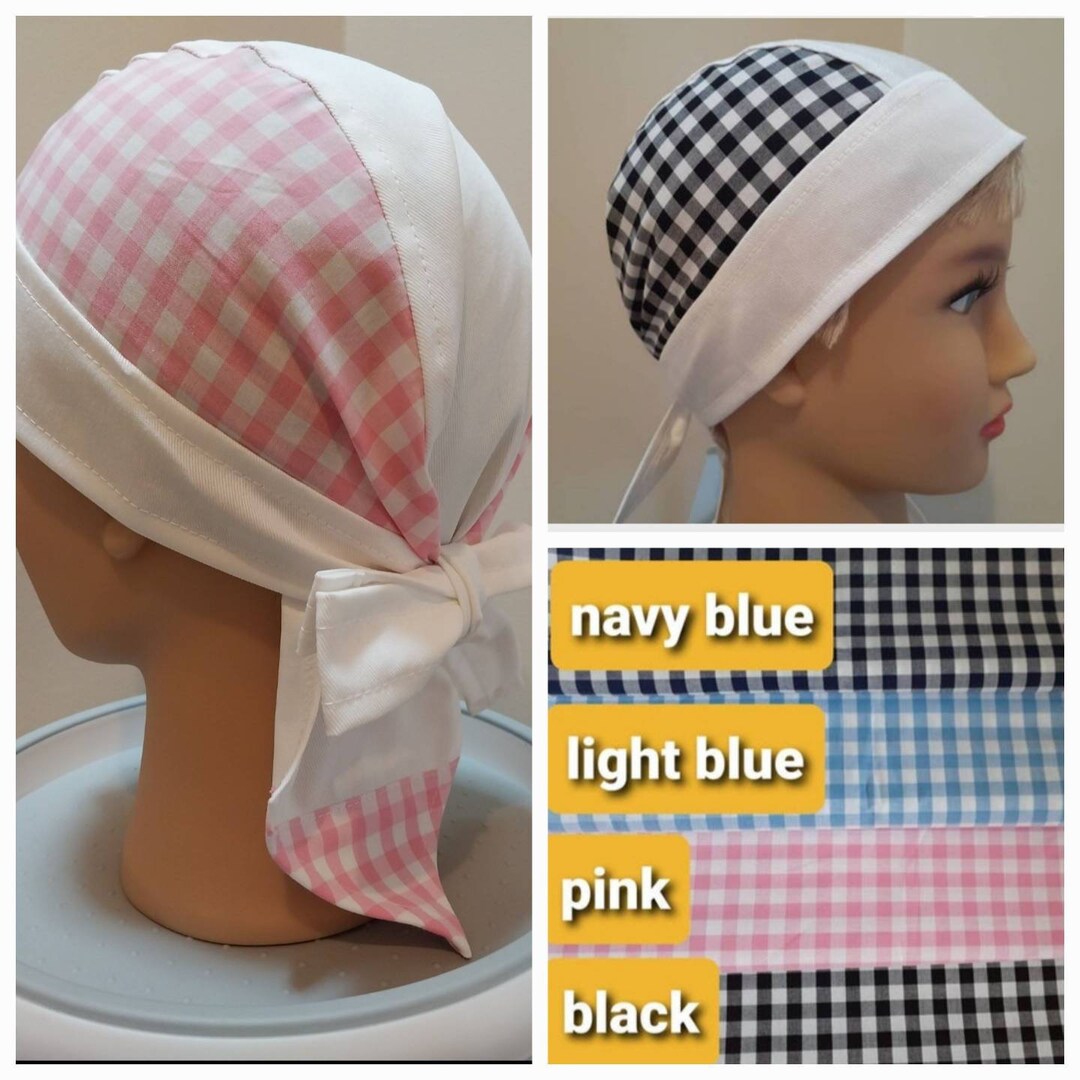 Chefs Gingham Skull Cap, 100% Cotton Tie Back Fitted Bandana, Catering ...