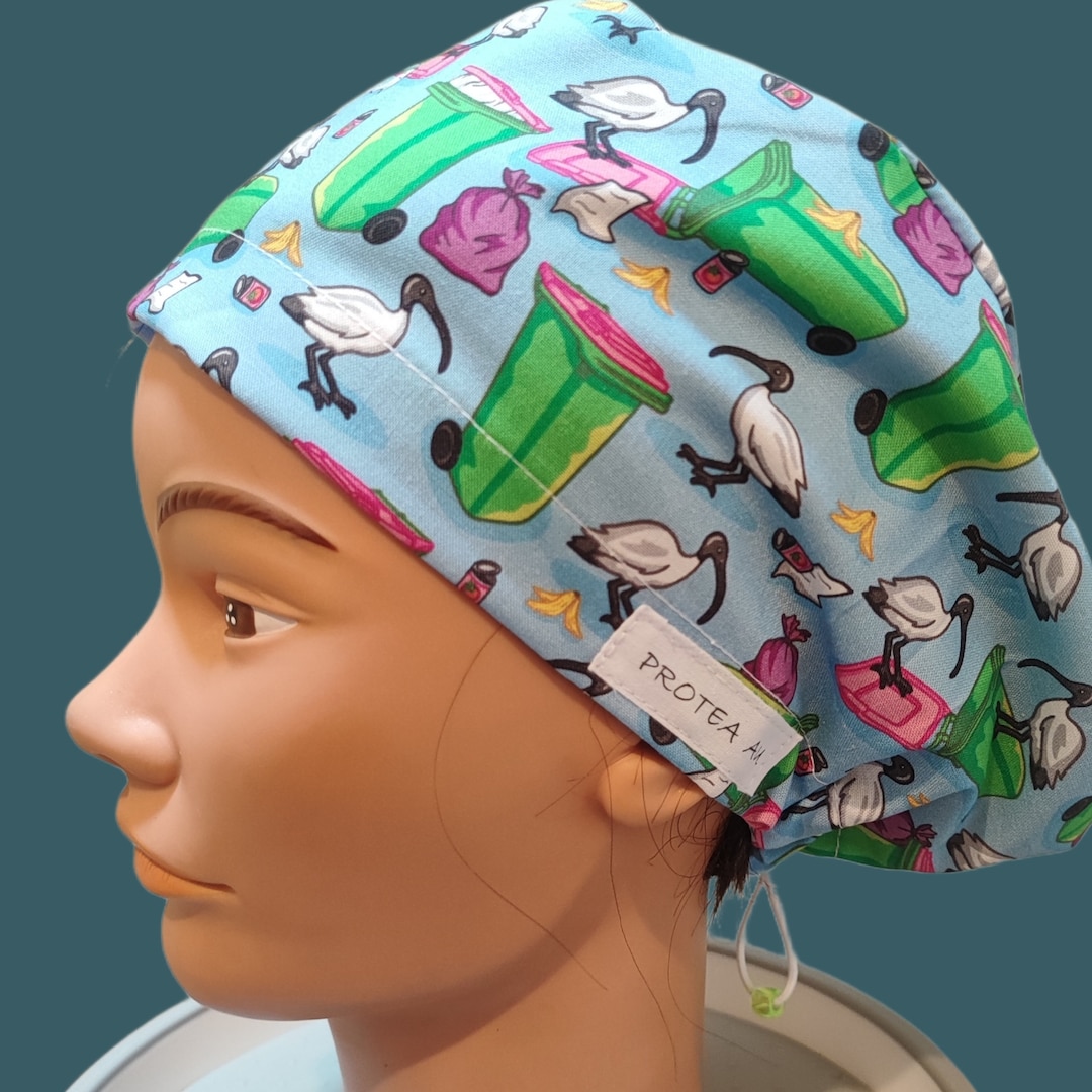 Pink Bin Chickens Scrub Cap, Hat, Nurse's Gift Idea Long Hair Scrub Hat ...