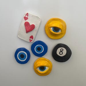 Handmade Clay Fridge Magnets Unique Designs: Ace of Hearts, Evil Eye ...