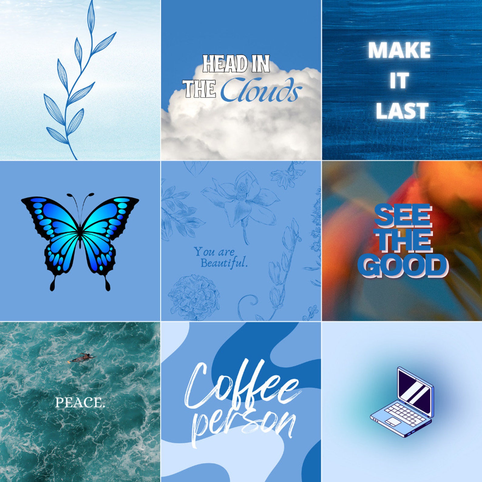 10 Digital Art Prints, All Blue Theme, Art, Nature, Quotes, Heart, Love ...