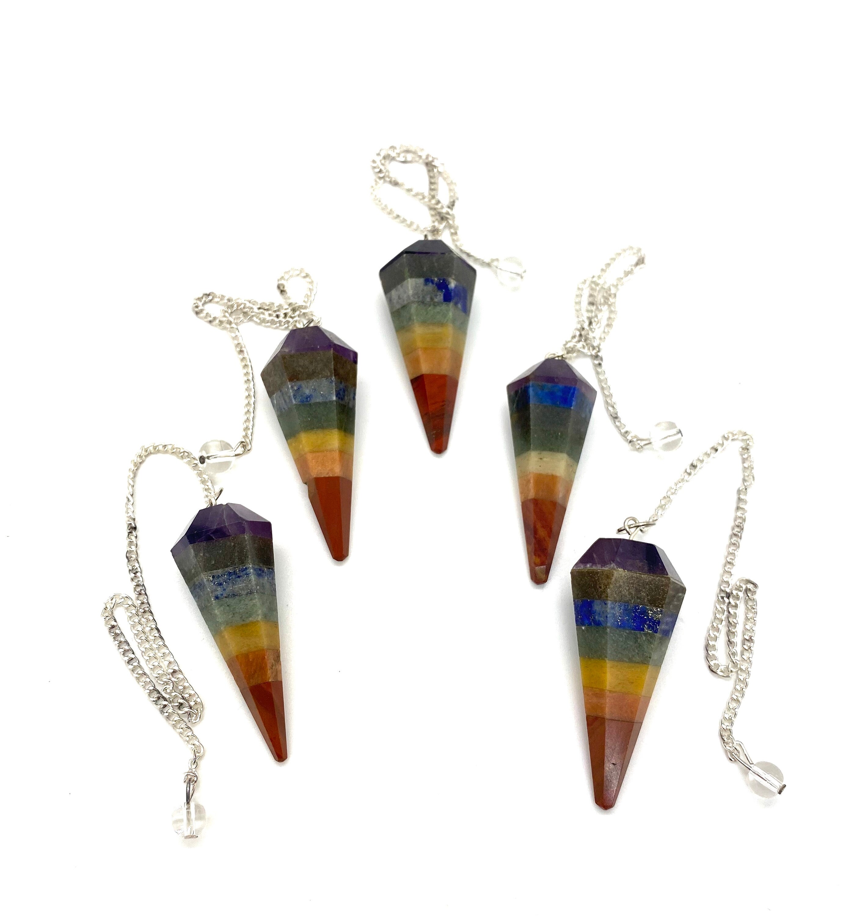 7 Chakra Bonded 6 Facet Gemstone Pendulum / Healing Dowsing - Etsy